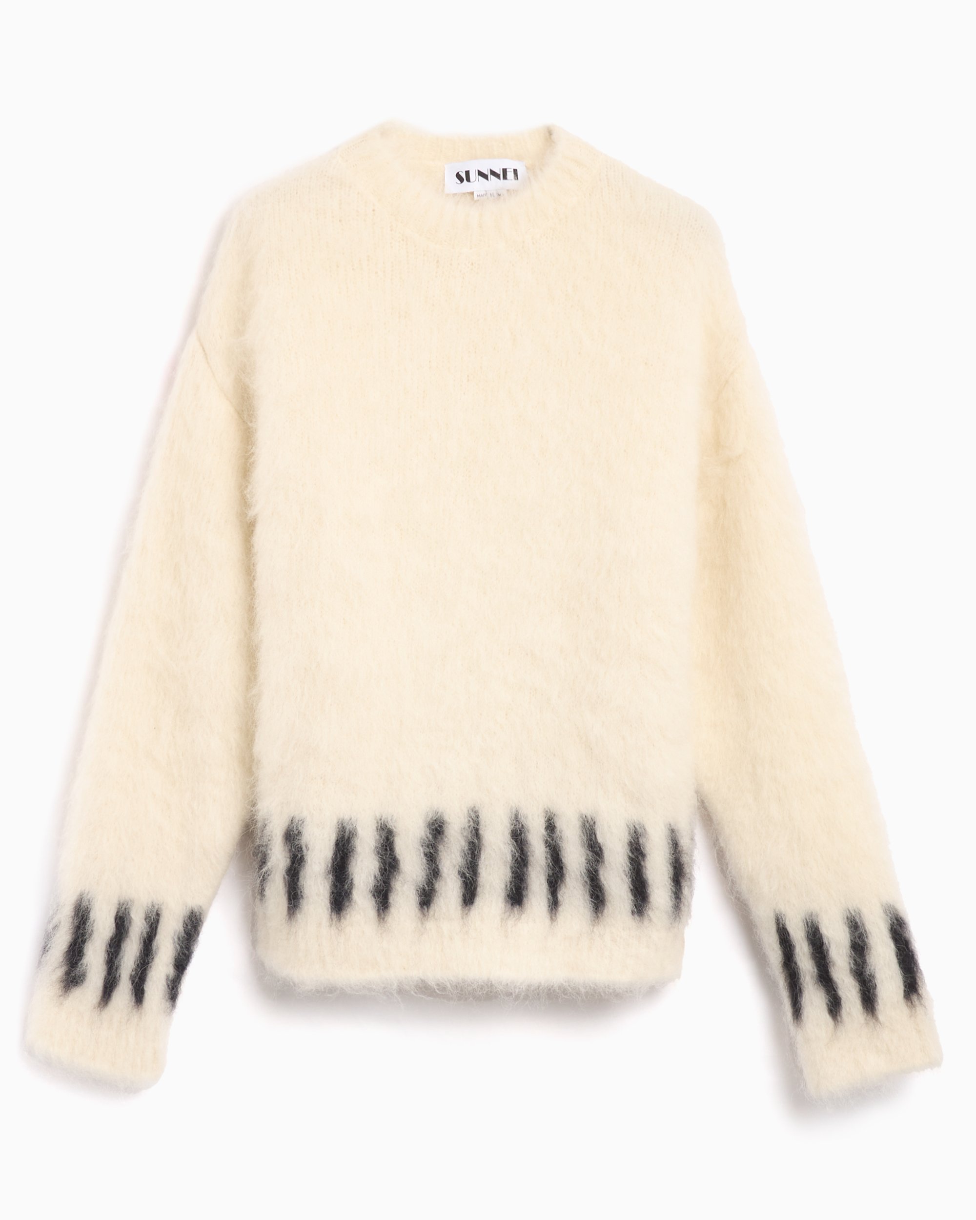 Sunnei Men's Hairy Knit Round Neck Sweater White RTWXKNW005 Sunnei Men's Hairy Knit Round Neck Sweater White RTWXKNW005