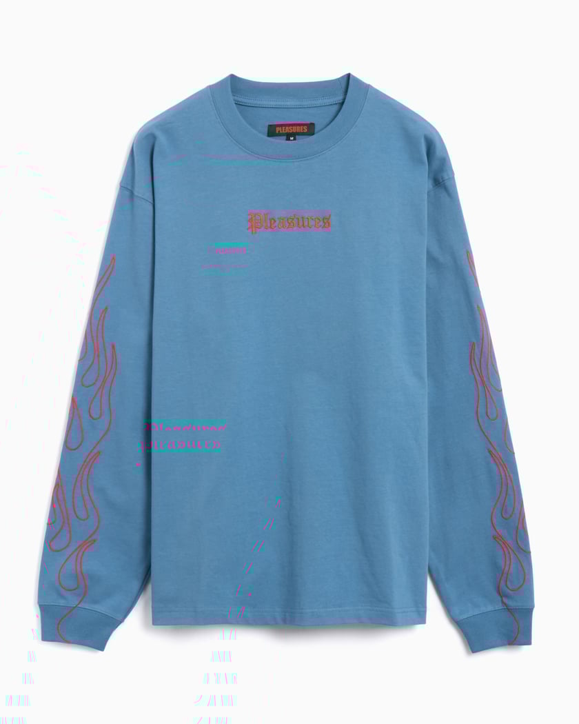 Pleasures Fiery Heavyweight Men's Longsleeve T-Shirt Blue P24W027-SLATE ...