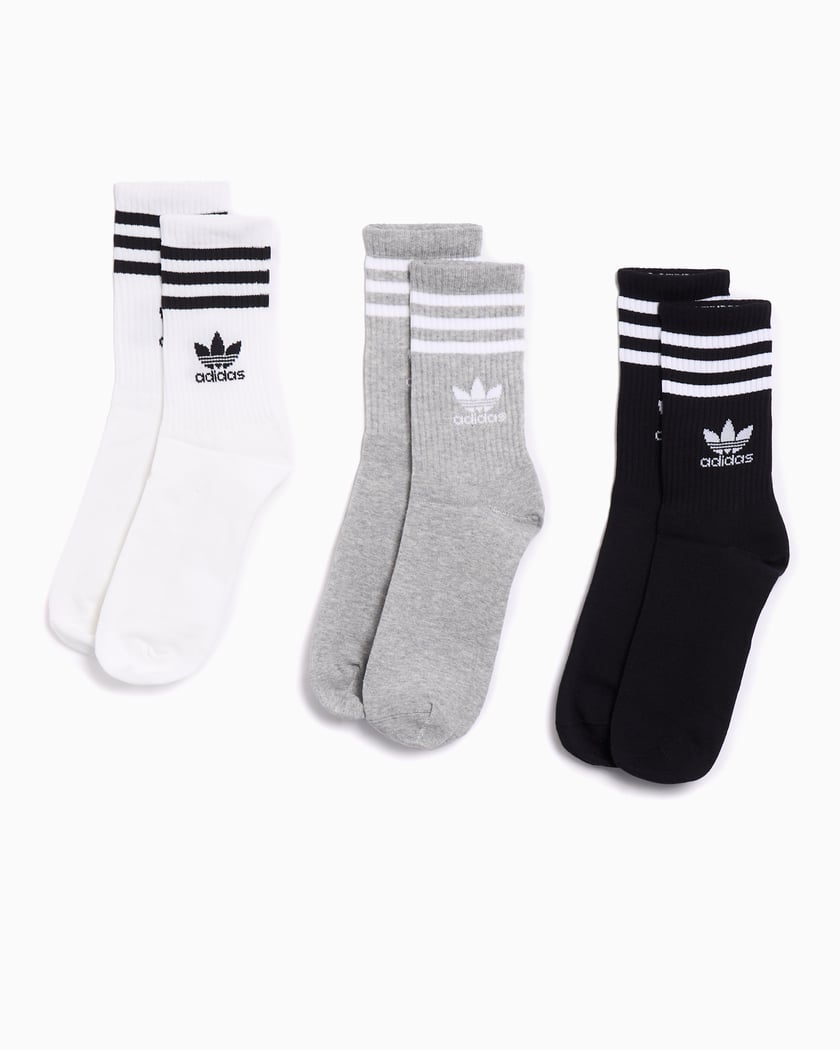 adidas Originals Crew 3-Stripes (3 Pack) Unisex Socks Black, Gray ...